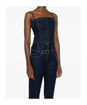 Pinko Spaghetti Strap Denim Tank Top - Black