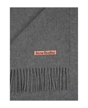 Acne Studios Logo Patch Fringed-edge Scarf - Grey