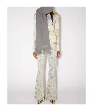 Acne Studios Logo Patch Fringed-edge Scarf - Grey