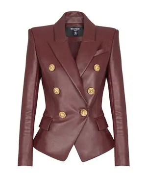 Balmain 6-button Collared Leather Jacket - Brown