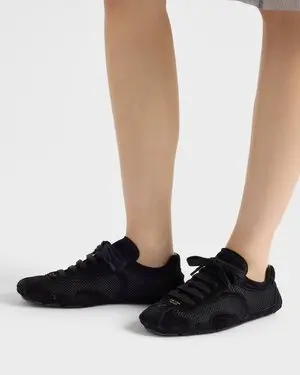 Prada Mesh Panelled Lace-up Sneakers - Black