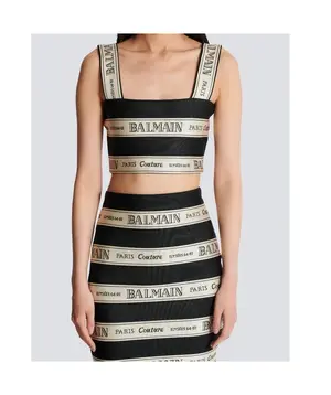 Balmain Logo Ribbon Jacquard Cropped Top