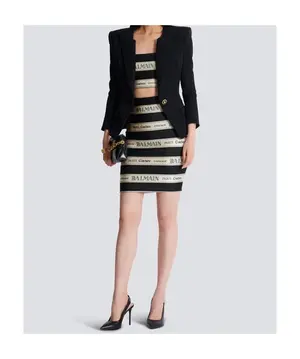 Balmain Logo Ribbon Jacquard Cropped Top