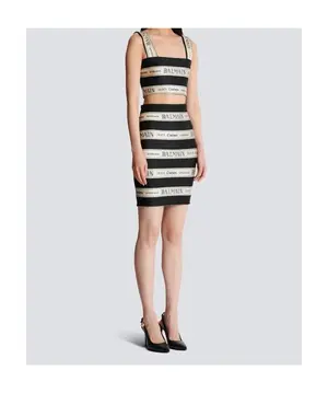 Balmain Logo Ribbon Jacquard Cropped Top