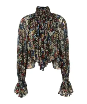Khaite Durer Printed High Neck Top With Rolled Cuffs - Black