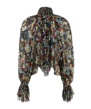 Khaite Durer Printed High Neck Top With Rolled Cuffs - Black