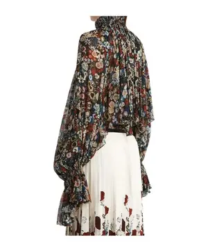 Khaite Durer Printed High Neck Top With Rolled Cuffs - Black
