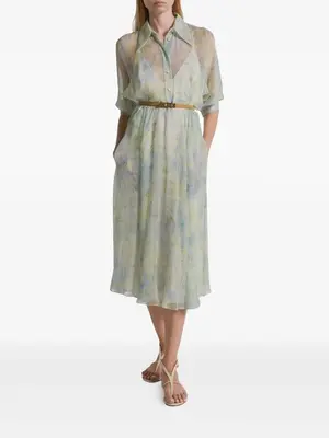 Alberta Ferretti Floral Print Chiffon Shirt Dress