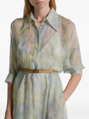 Alberta Ferretti Floral Print Chiffon Shirt Dress