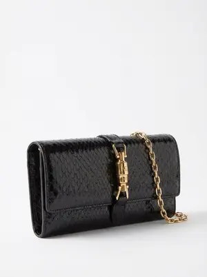 Gucci Jackie Python Wallet On Chain - Black