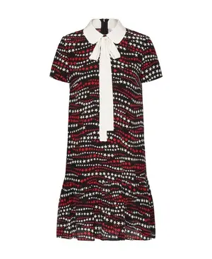 Red Valentino Star Printed Mini Dress With Collar And Tie - Black