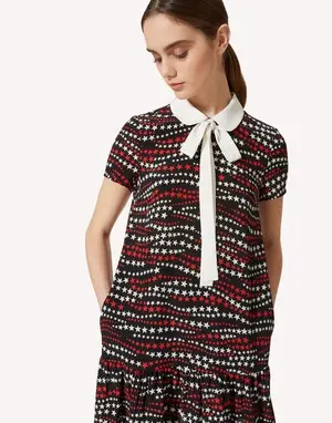 Red Valentino Star Printed Mini Dress With Collar And Tie
