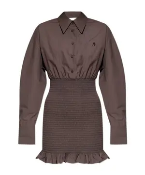 Attico Long Sleeve Shirt Dress With Ruffled Hem