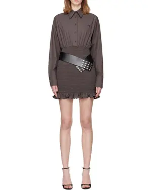 Attico Long Sleeve Shirt Dress With Ruffled Hem