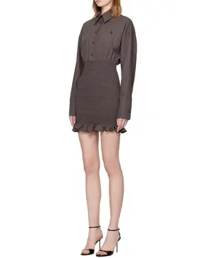 Attico Long Sleeve Shirt Dress With Ruffled Hem