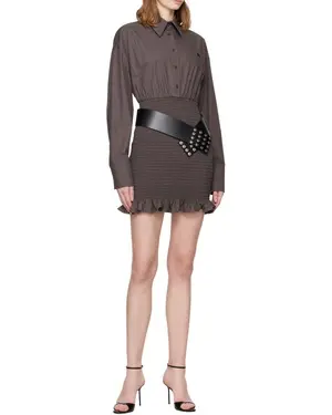 Attico Long Sleeve Shirt Dress With Ruffled Hem