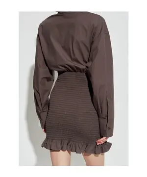 Attico Long Sleeve Shirt Dress With Ruffled Hem