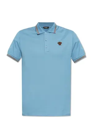 Versace Medusa-embroidered Short-sleeved Polo Shirt - Blue