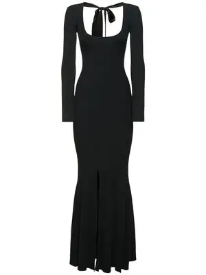 David Koma Ribbed Long Sleeve Bow Detail Maxi Dress