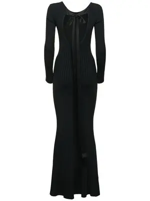 David Koma Ribbed Long Sleeve Bow Detail Maxi Dress