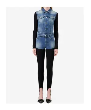 Coperni Vintage-wash Denim Shorts With Ribbed Stirrup Leggings - Black