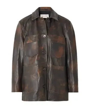 Nour Hammour Seleste Patchwork Distressed Leather Jacket - Brown
