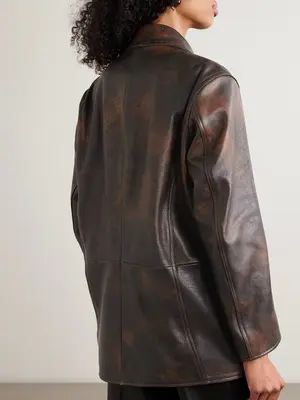 Nour Hammour Seleste Patchwork Distressed Leather Jacket - Brown
