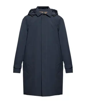 Moncler Hooded Zip-up Coat - Navy Blue