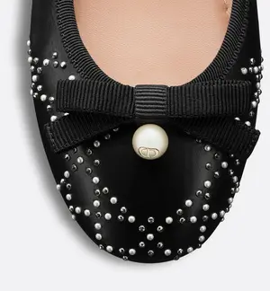 Dior Ballerina Flat With Pearl Cd Detail - Black