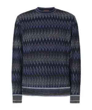 Missoni Crew Neck Sweater With 3d Zigzag Pattern - Blue Gray