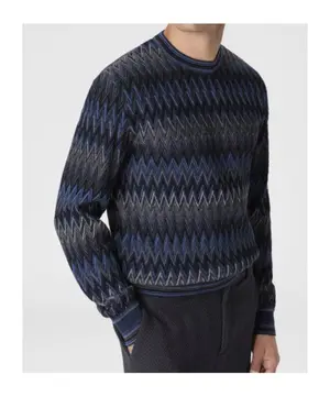 Missoni Crew Neck Sweater With 3d Zigzag Pattern - Blue Gray