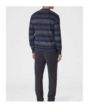 Missoni Crew Neck Sweater With 3d Zigzag Pattern - Blue Gray