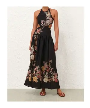 Zimmermann Tallow Halterneck Floral Print Maxi Dress