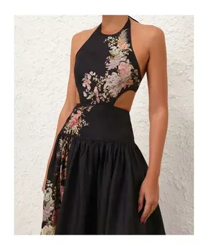 Zimmermann Tallow Halterneck Floral Print Maxi Dress