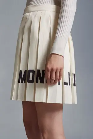 Moncler Pleated Taffeta Skirt With Logo Print