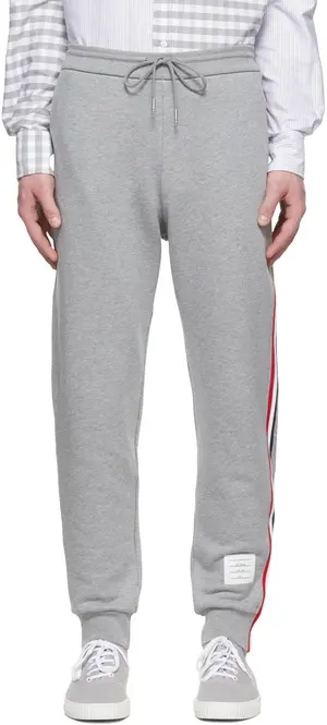 Thom Browne Rwb Stripe Track Pants - Light Gray