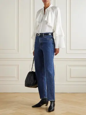 FRAME Button Detailed Straight Leg Jeans - Blue
