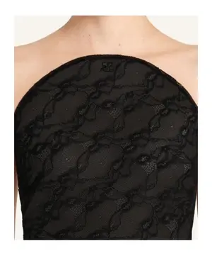 COURREGES Fitted Lace Bodysuit With Logo Detail - Black
