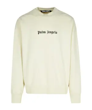 Palm Angels Logo Printed Crewneck Sweatshirt - Cream