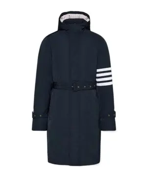 Thom Browne Belted Down Parka With Signature Stripes