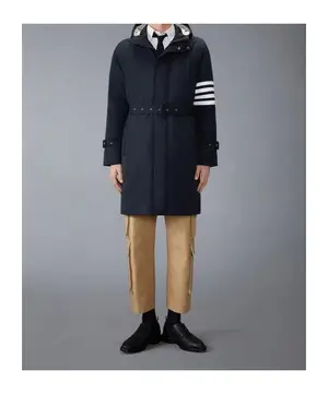 Thom Browne Belted Down Parka With Signature Stripes