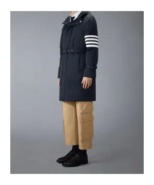 Thom Browne Belted Down Parka With Signature Stripes