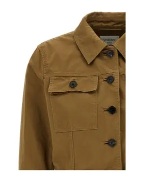 Saint Laurent Belted Cropped Jacket - Beige
