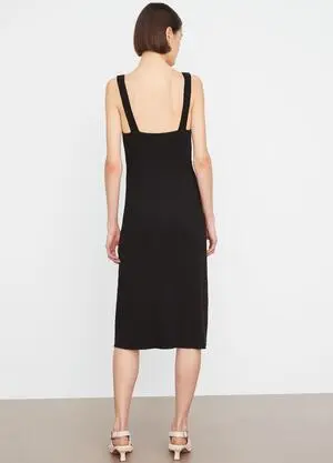 Vince Ribbed Knit V-neck Midi Dress