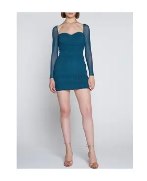 SELF-PORTRAIT Shirred Powermesh Mini Dress