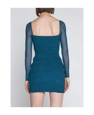 SELF-PORTRAIT Shirred Powermesh Mini Dress
