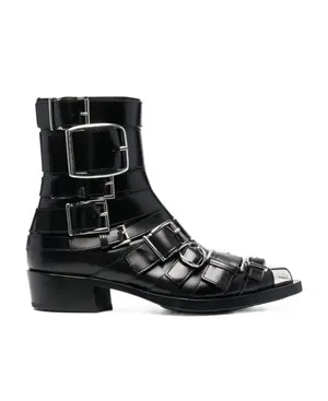 Alexander McQueen Buckle Detailed Ankle Boots With Metal Toe