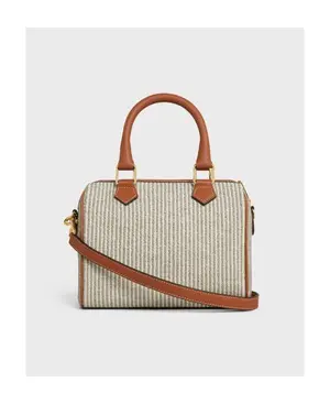 Celine Small Boston Triomphe Bag In Striped Textile And Calfskin