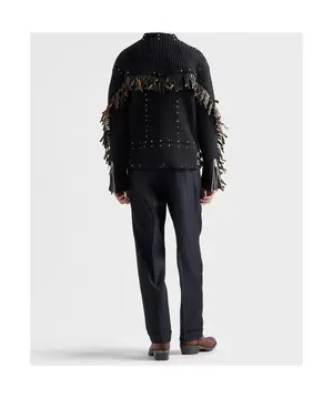 Prada Wool Crew-neck Sweater With Fringe And Studs