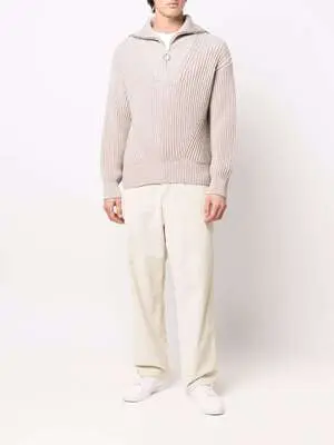 AMI Paris Half-zip Ribbed Knit Sweatshirt - Pink
